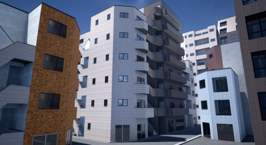 在道具创建的Modular Japanese Apartment Buildings - 虚幻引擎商城