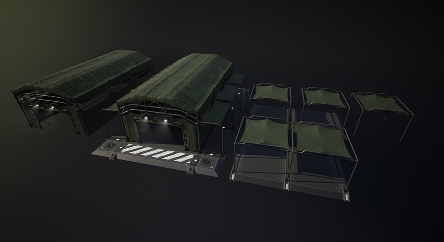 在道具创建的Modular Sci-Fi/Futuristic Military Tent - 虚幻引擎商城