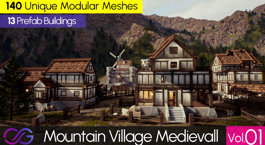 Mountain Village Medieval (Modular Low Poly Assets, Building ...