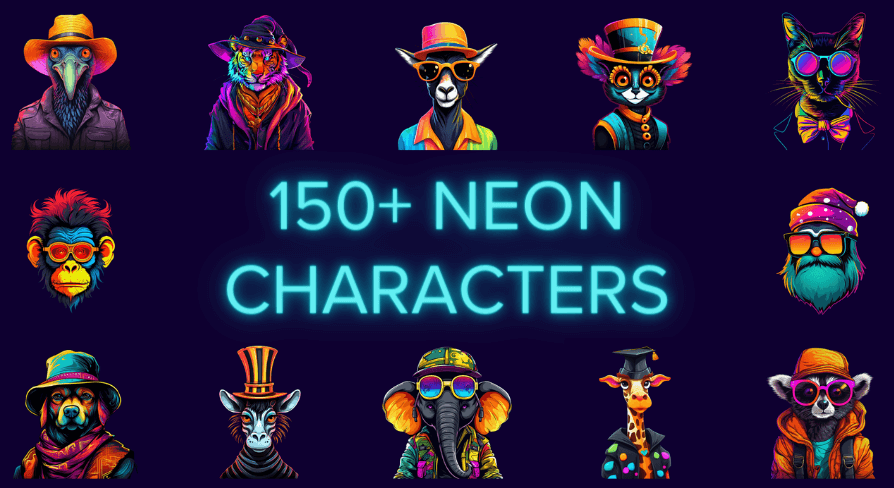 Neon Character Icons - 160 Vibrant 2D PNGs, 카테고리 2D 애셋 - UE 마켓플레이스