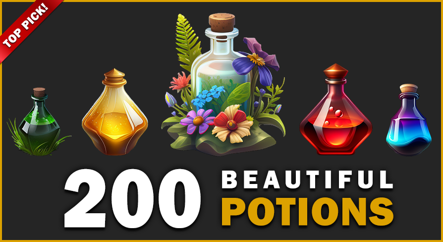 Pack of 200 potions game icons in 2D Assets - UE Marketplace