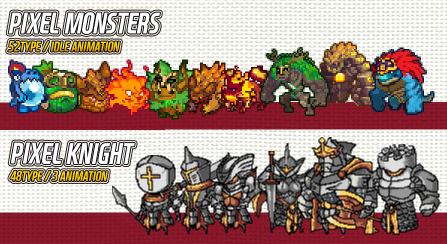 Pixel Monsters and Knights in 2D Assets - UE Marketplace