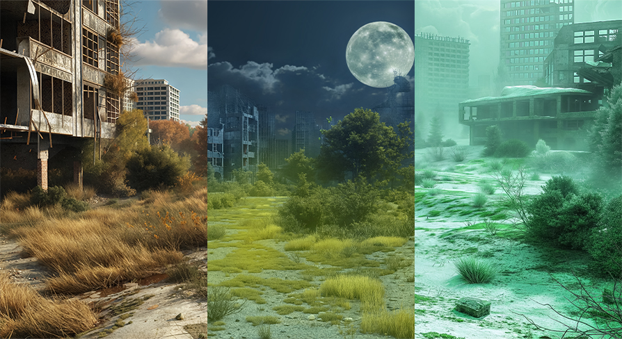 Post-Apocalyptic Cityscape 2D Backgrounds：2Dアセット - UE マーケットプレイス