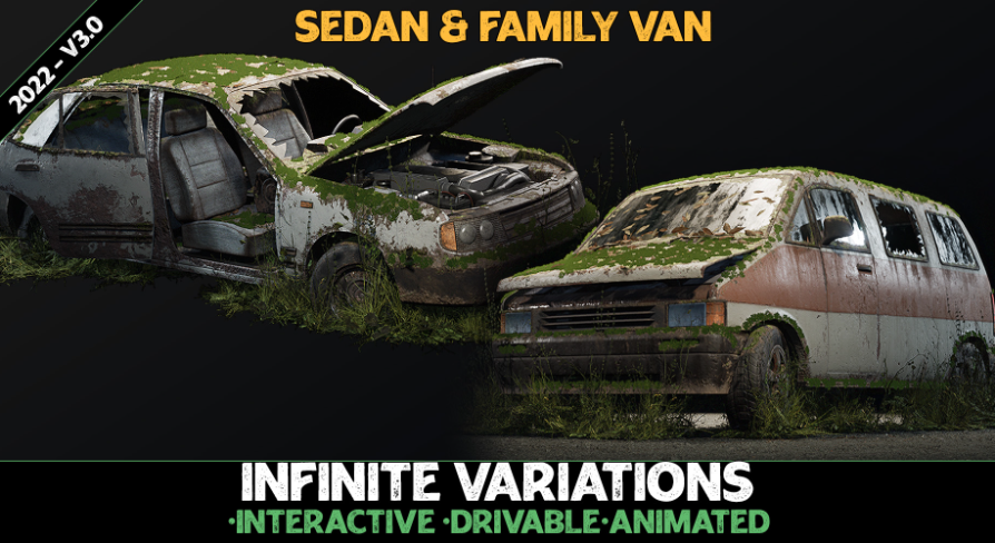 Procedural Vehicles - Sedan/Van Two Pack, 카테고리 소품 - UE 마켓플레이스