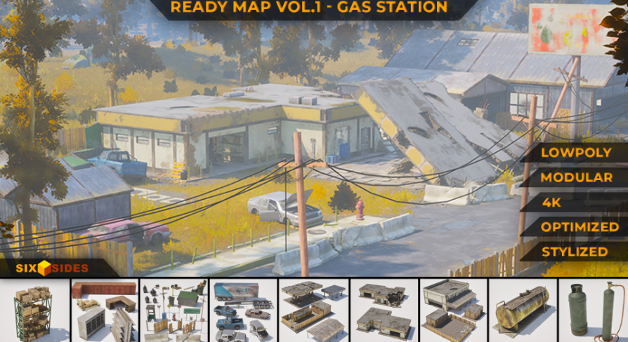 Ready Map Vol 1 - Gas Station Post Apocalyptic in Environments - UE Marketplace