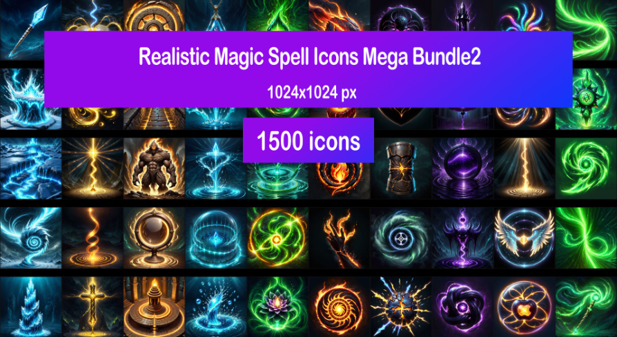 Realistic Magic Spell Icons Mega Bundle2 in 2D Assets - UE Marketplace