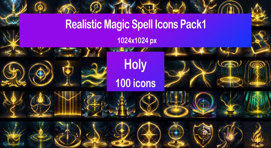 Realistic Magic Spell Icons Pack1 - Holy in 2D Assets - UE Marketplace