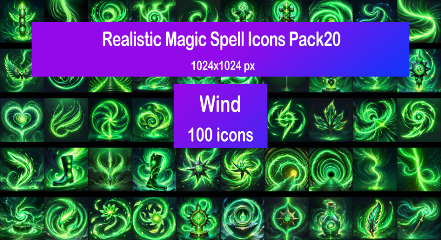 Realistic Magic Spell Icons Pack20 - Wind in 2D Assets - UE Marketplace
