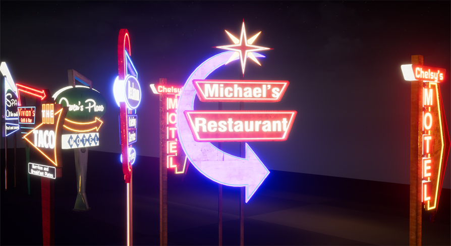 Retro Googie Neon Sign Pack (Illuminated), American Diner Style in ...
