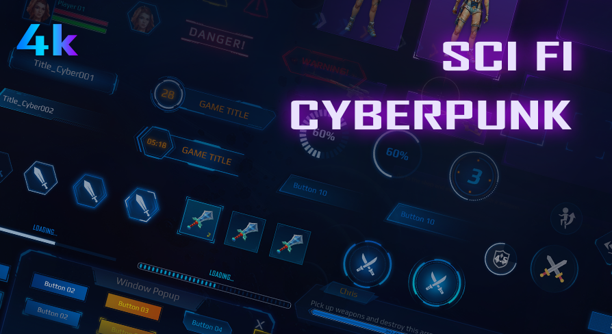Sci-Fi Cyber UI Components in 2D Assets - UE Marketplace