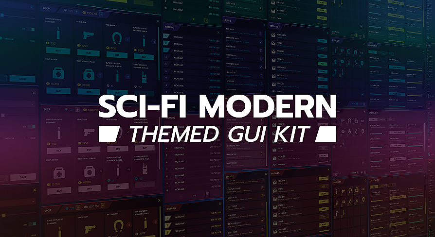 Scifi / Modern flat themed GUI / UI kit - 6 themes + PSD, AI sources in ...