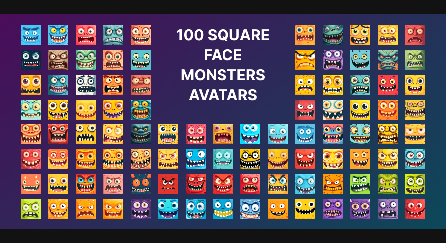Square Face Monsters Avatars in 2D Assets - UE Marketplace