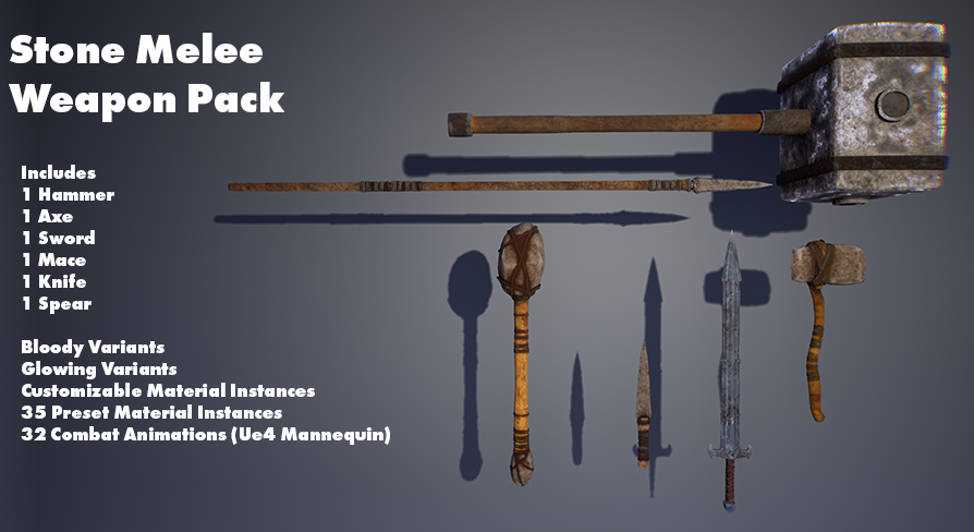 Stone Weapon Melee Pack in Weapons - UE Marketplace