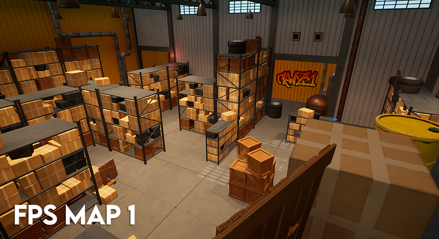 Stylized Low Poly FPS Map 1 - Shooter Warehouse Map in Environments ...