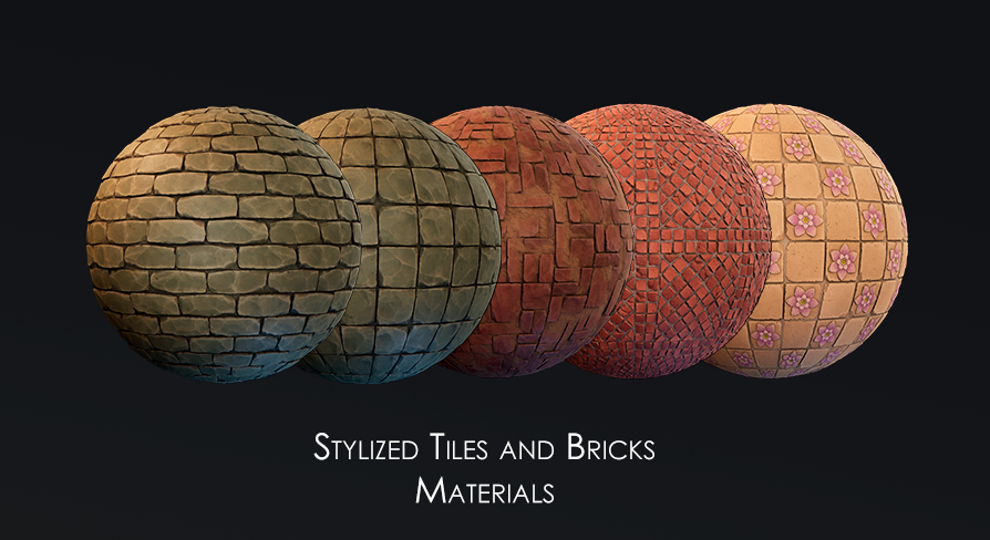 Stylized Tiles and Bricks Materials Pack 1 PT, 카테고리 머티리얼 - UE 마켓플레이스