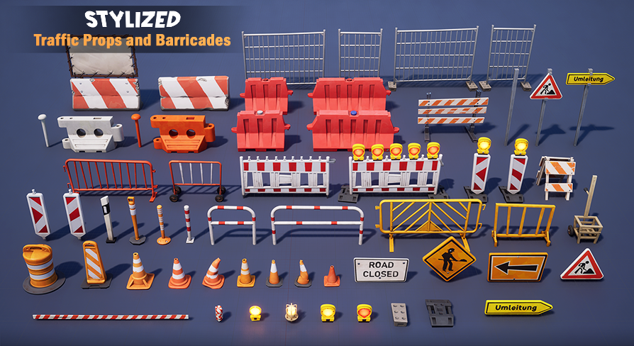 Stylized Traffic Props and Barricades in Props - UE Marketplace