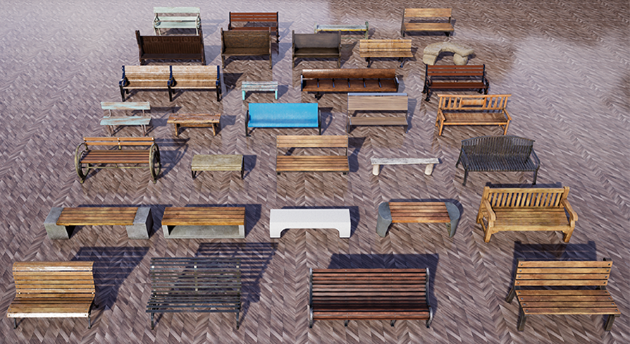 Ultimate Benches Package / 30+ Assets：プロップ・小物 - UE マーケットプレイス