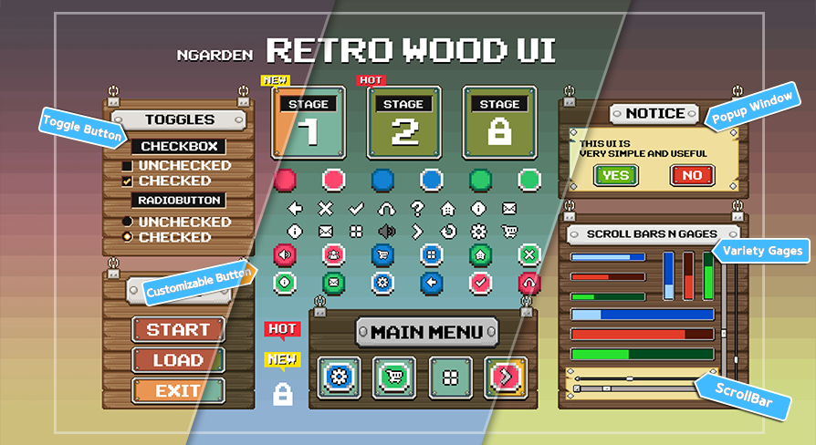 nGarden Retro Wood UI in 2D Assets - UE Marketplace