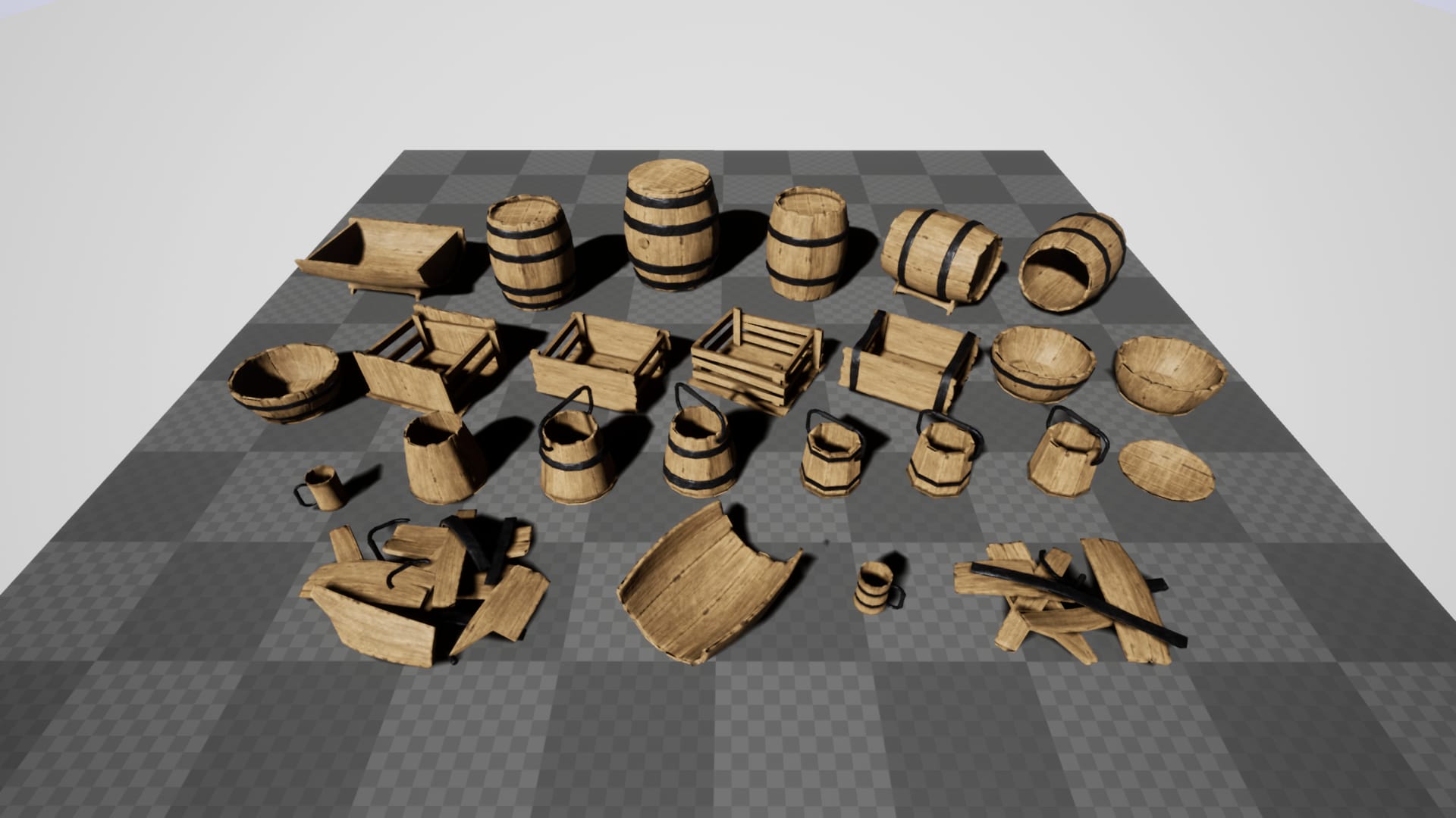 Wooden props: barrels, boxes, tubes and buckets in Props - UE Marketplace