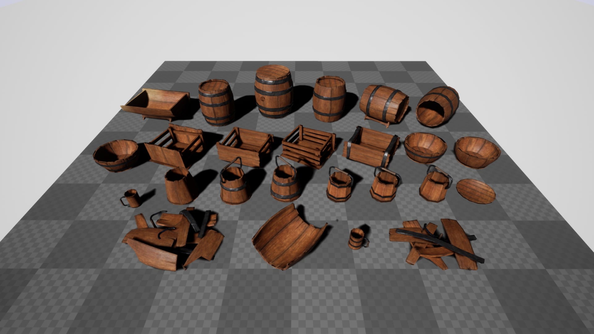 Wooden props: barrels, boxes, tubes and buckets in Props - UE Marketplace