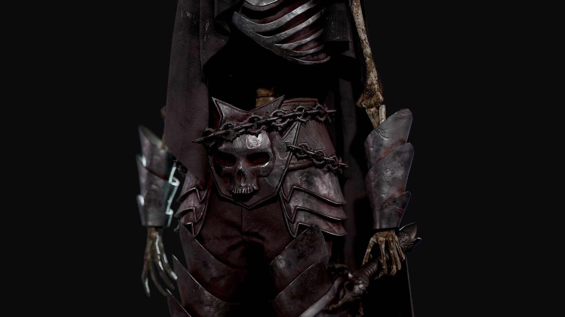 Black Skeleton In Armor And Cloak