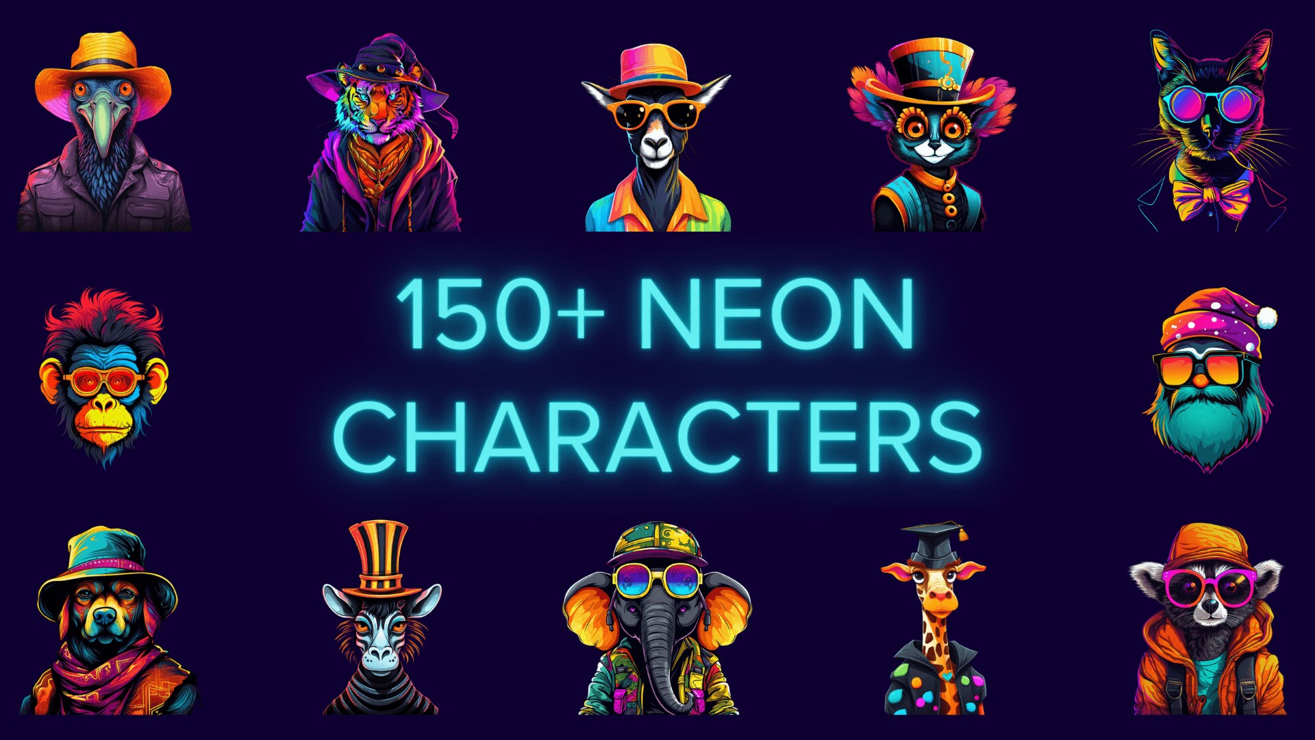 Neon Character Icons - 160 Vibrant 2D PNGs, 카테고리 2D 애셋 - UE 마켓플레이스
