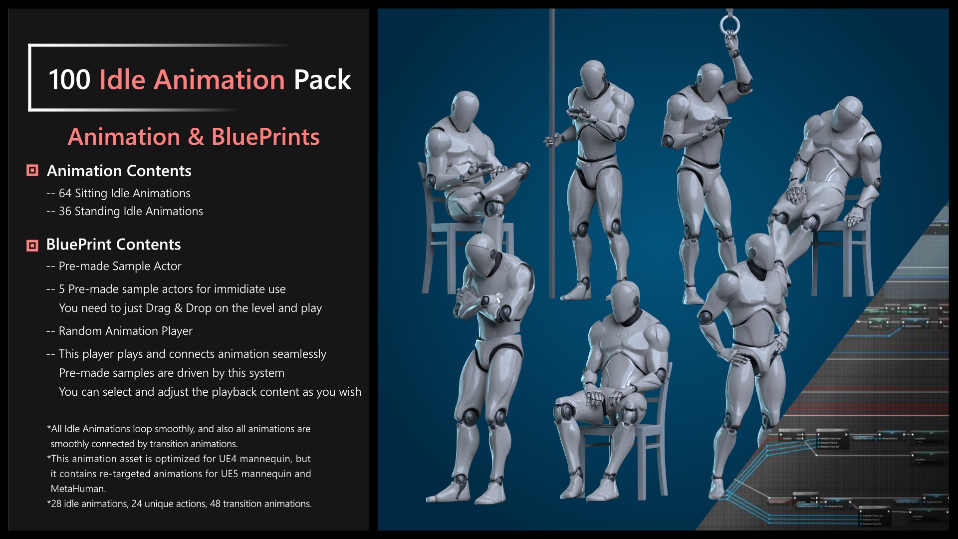 100 Idle Animation Pack 카테고리 애니메이션 Ue 마켓플레이스