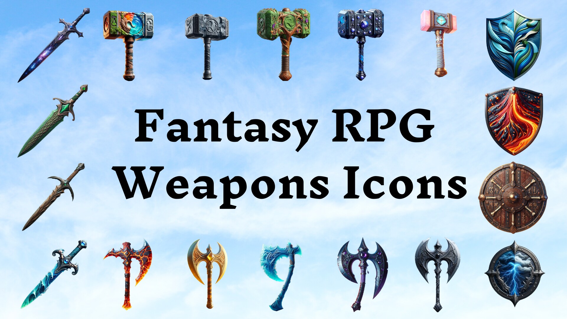 Fantasy RPG Weapons Icons - 170 Transparent Background 2D Art Pack ...