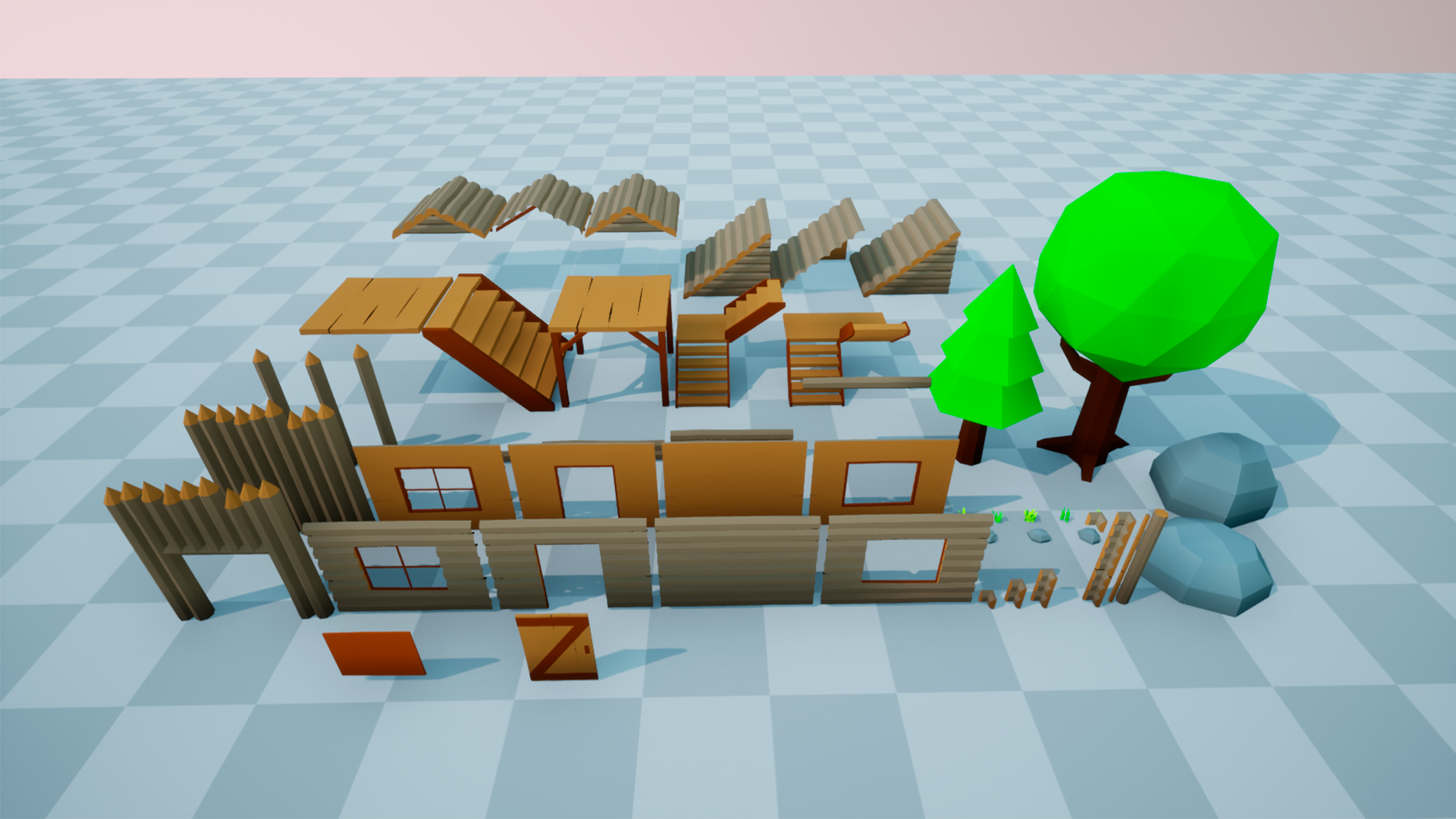 Modular Low Poly Wood Cabin in Environments - UE Marketplace