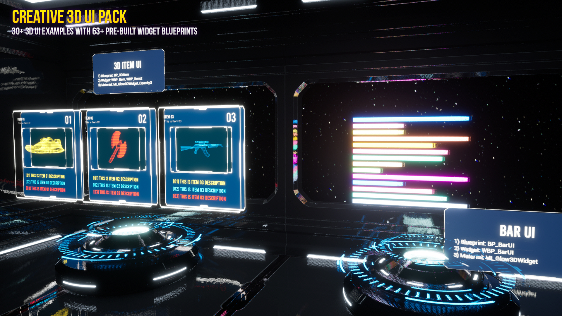 Interactive and Customizable 3D UI Pack