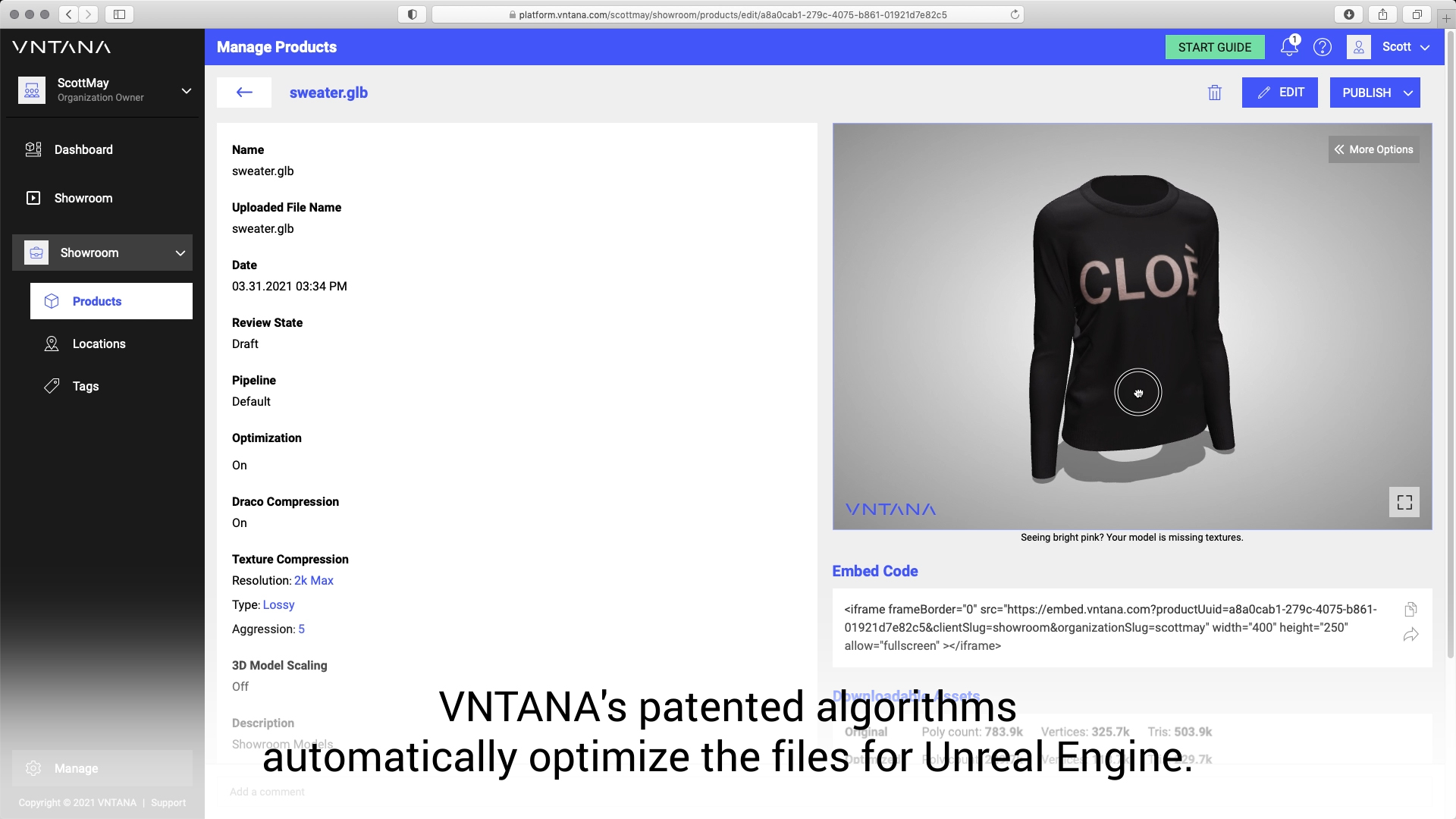 VNTANA 3D Model Unreal Plugin