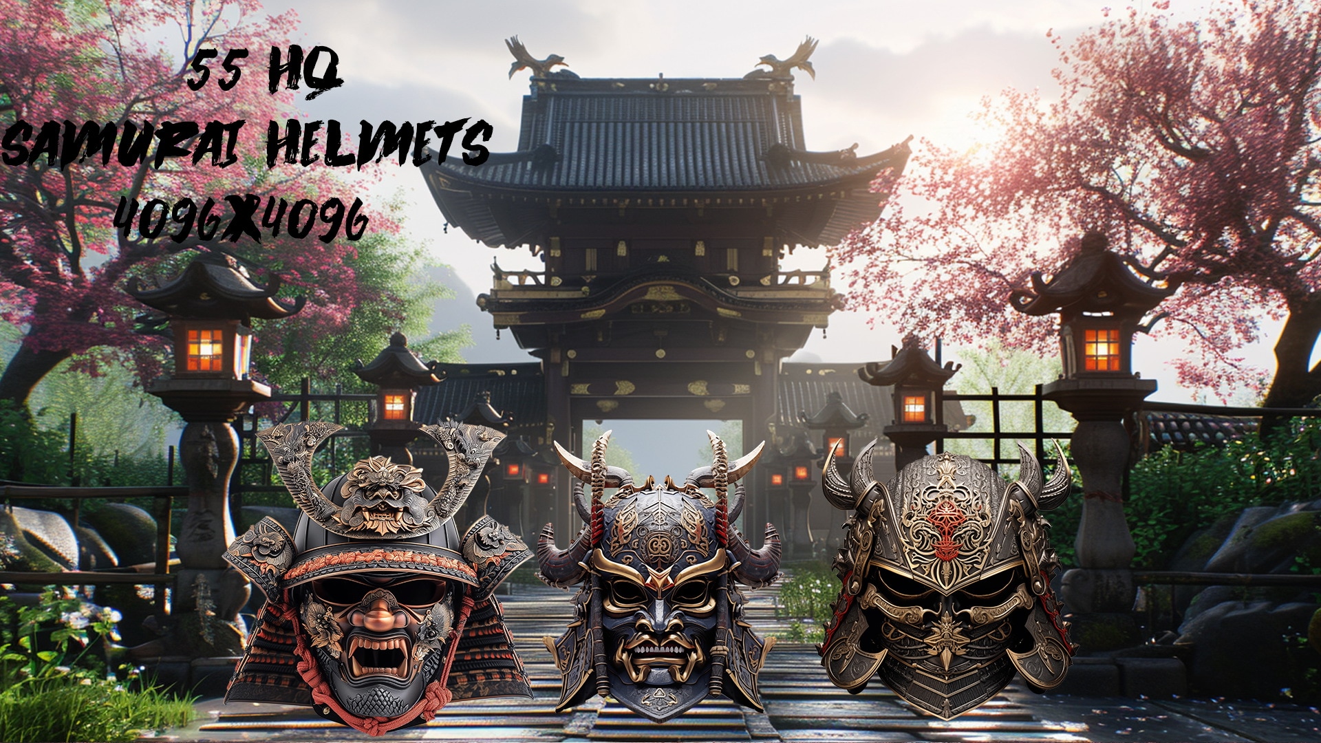 在二维资源创建的55 - HD Samurai Helmets - Vol.1 - 虚幻引擎商城