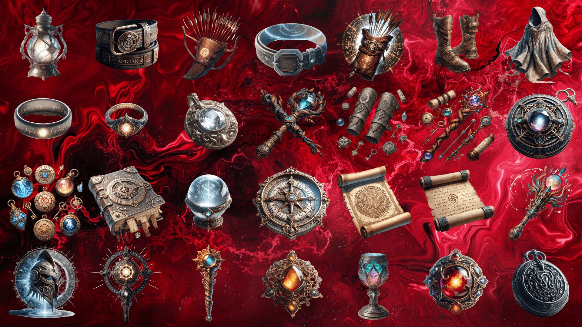 158 Magic Relics Icons - Collection on a transparent background in 2D ...