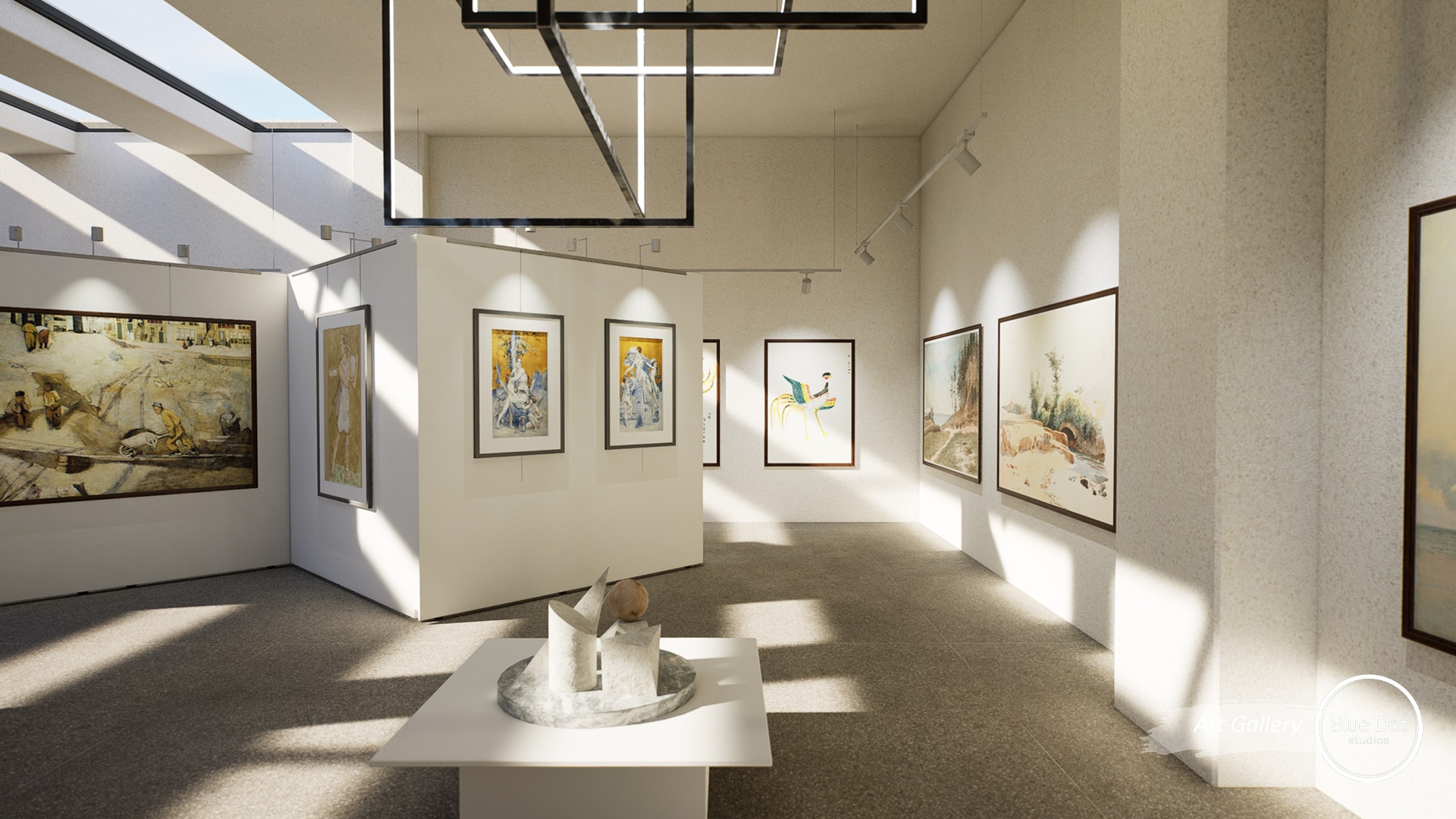 在建筑可视化创建的modular Art Gallery 虚幻引擎商城