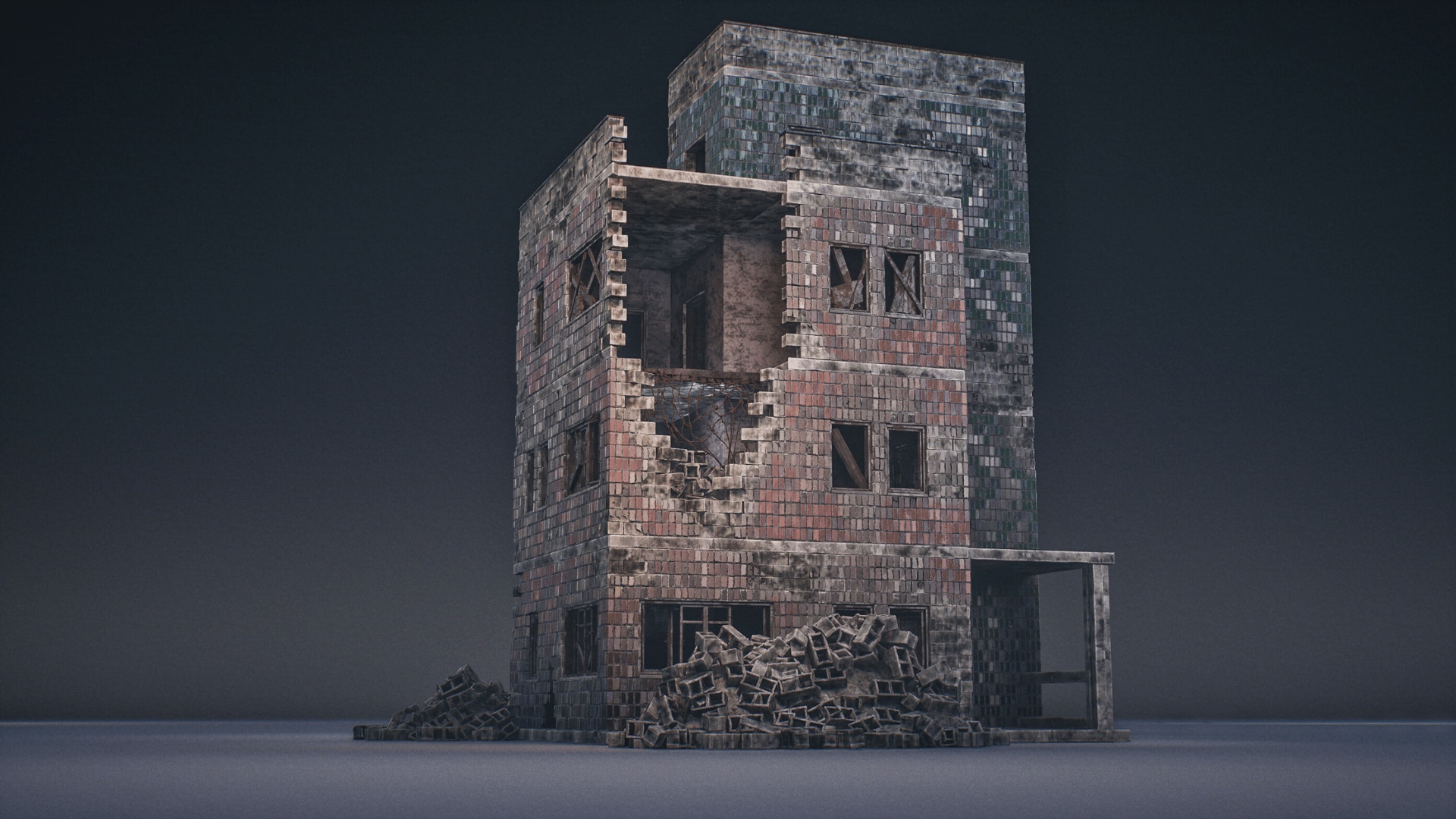 在道具创建的Modular Destroyed Buildings (Modular House, Houses, Modular Building) - 虚幻引擎商城