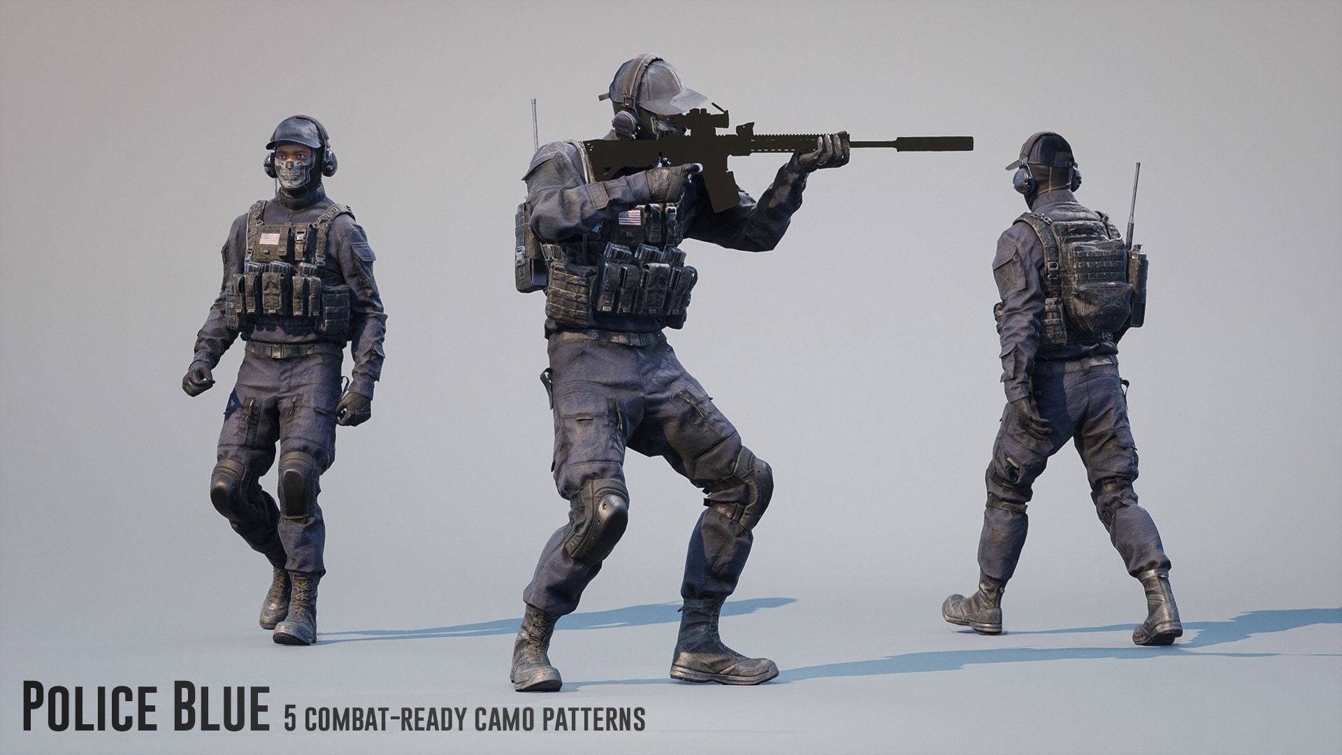 Rigged Combat-Ready Soldier Character - 5 Colors camo, Police, SWAT in ...