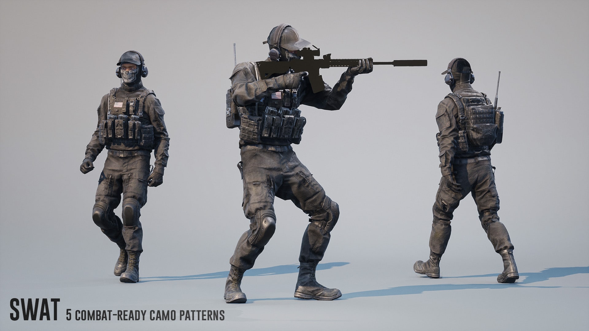 Rigged Combat-Ready Soldier Character - 5 Colors camo, Police, SWAT in ...