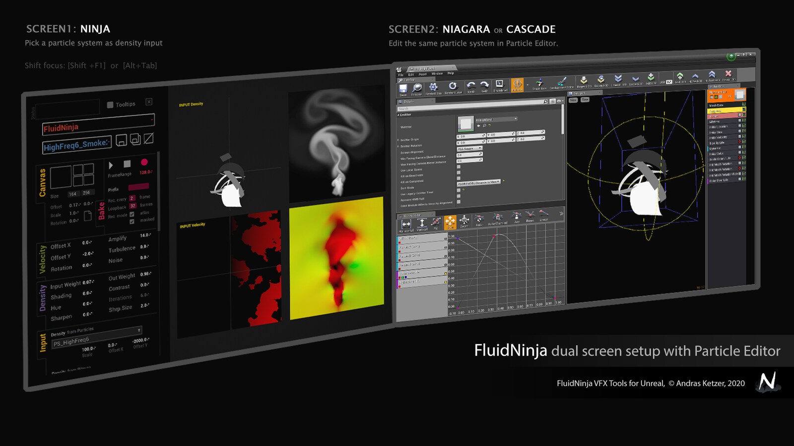 Tutorial and example content: build Niagara emitters, combine baked ...