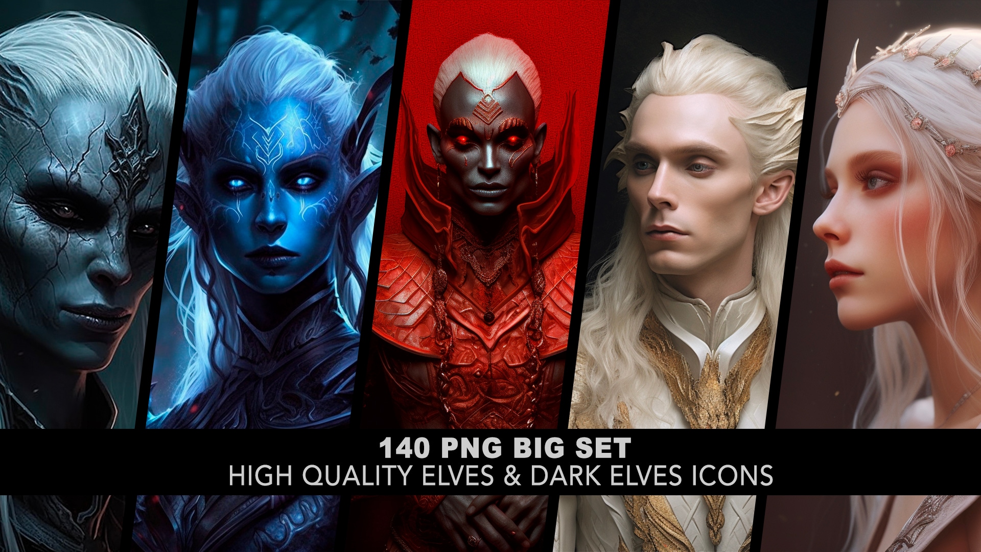 140 Elves & Dark Elves Avatar Icons BIG SET in 2D Assets - UE Marketplace