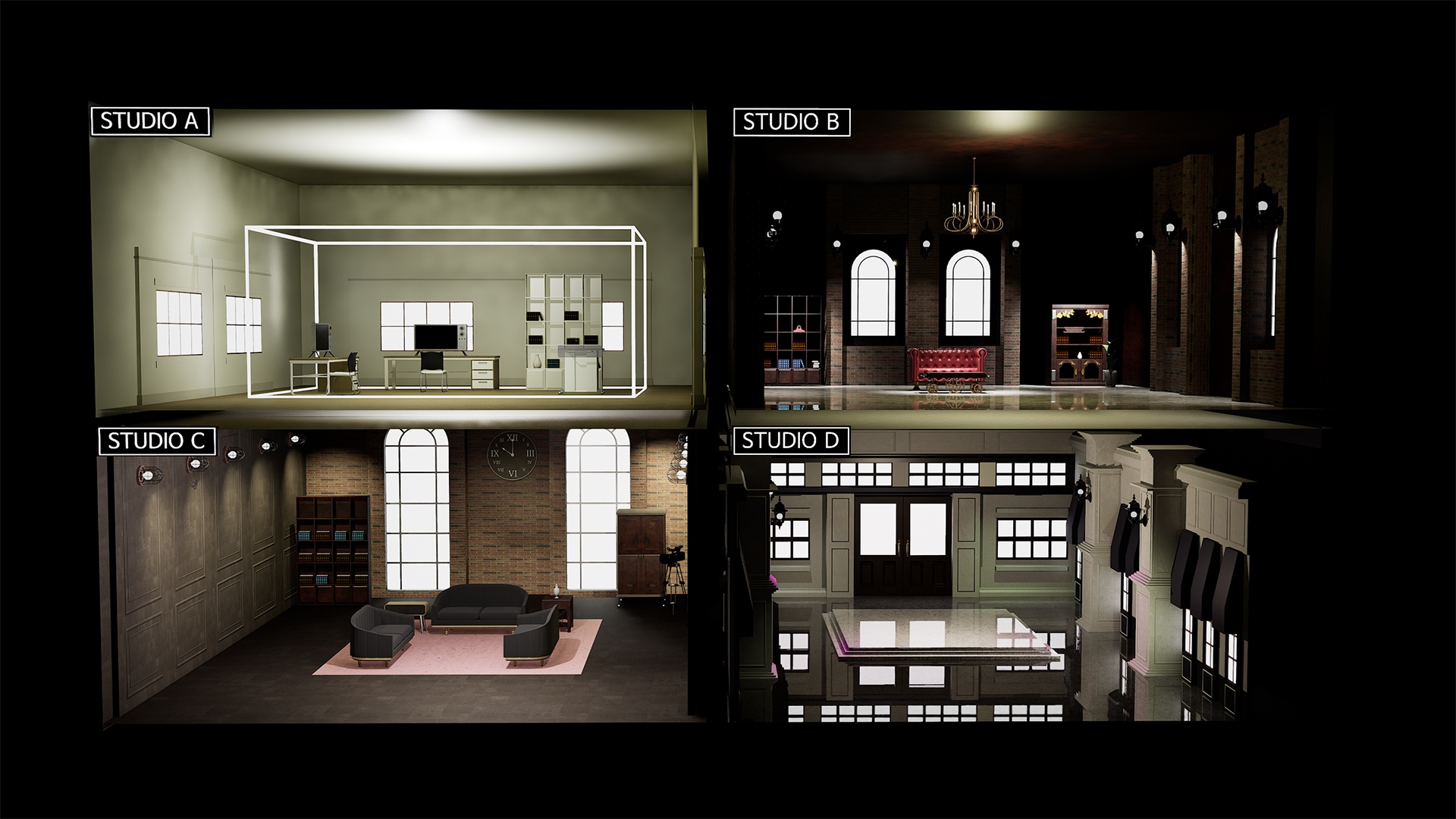 Mini virtual studio 4 different sets in Props - UE Marketplace