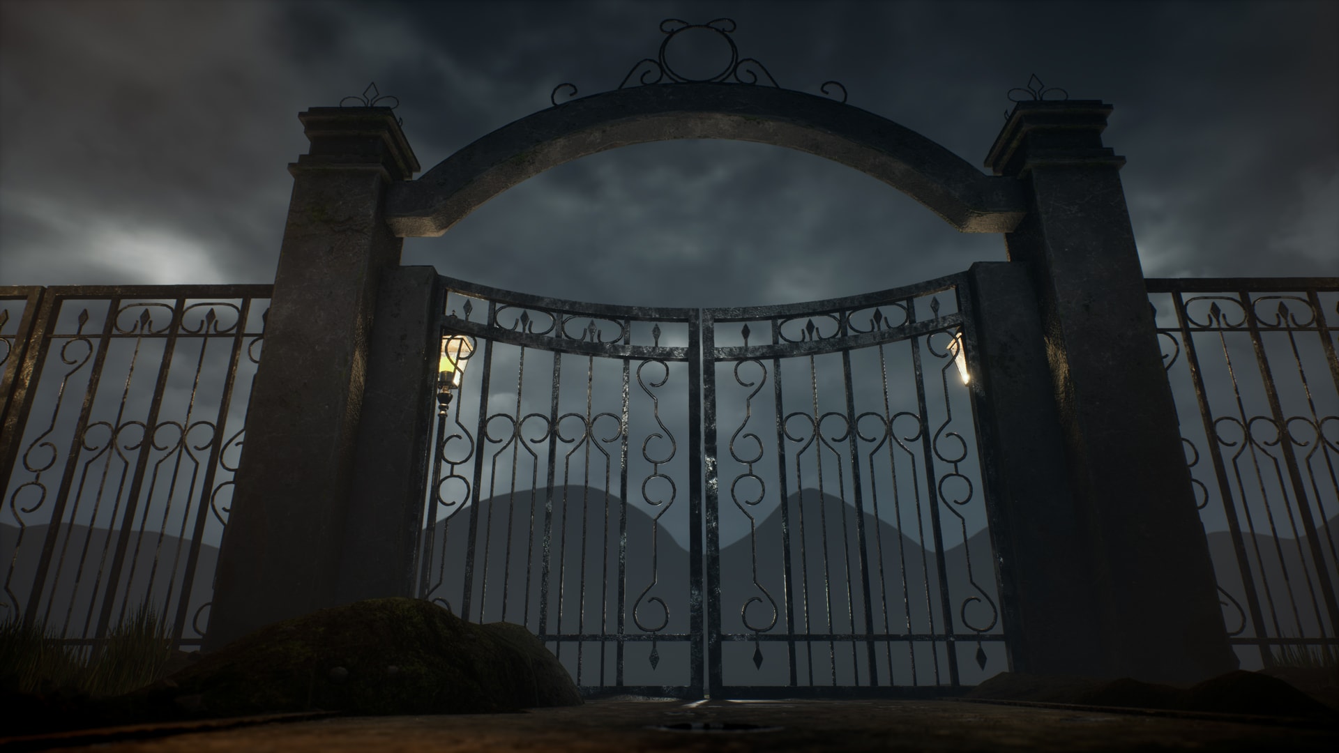 Cemetery Gate At Night