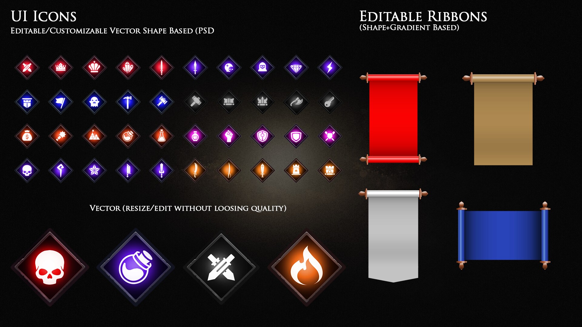 MMORPG Editable UI Elements Medieval Style + PSD Vectors in 2D Assets ...
