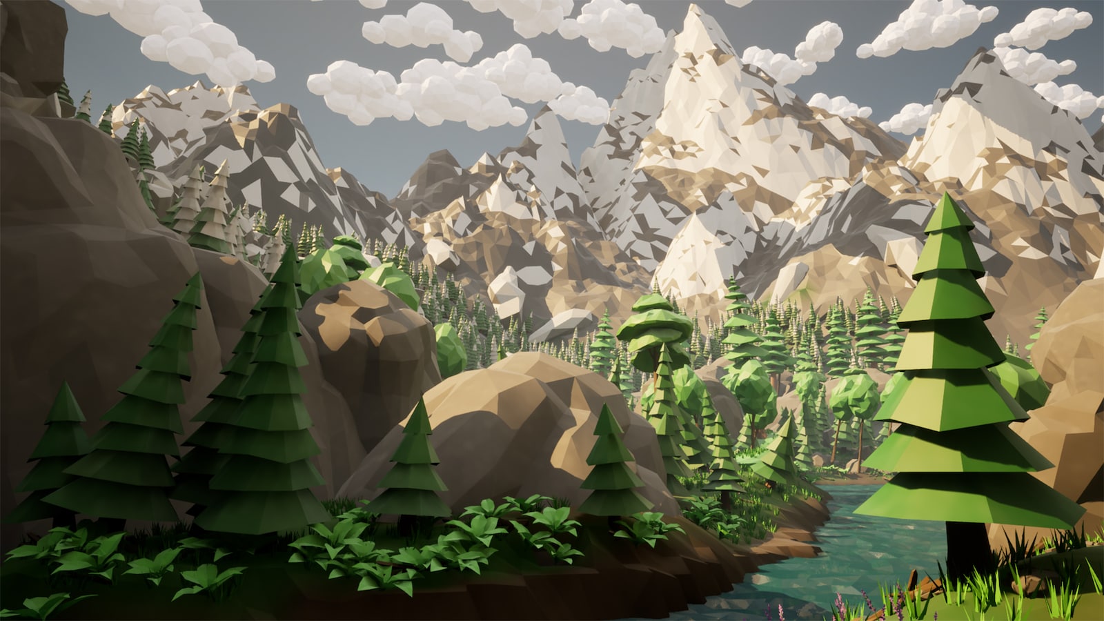 Low Poly Style Deluxe Mountain Environment in Environments - UE Marketplace