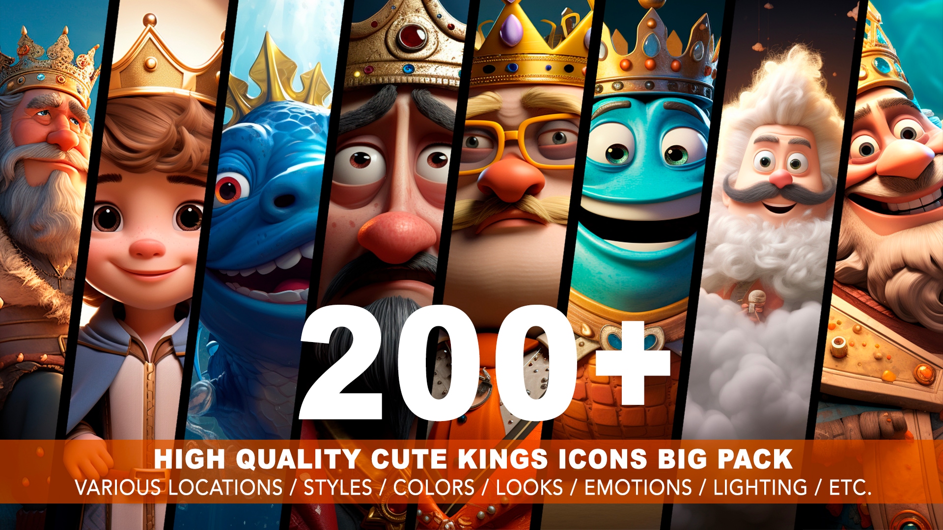 200+ Cute Kings Avatars Icons BIG PACK, 카테고리 2D 애셋 - UE 마켓플레이스