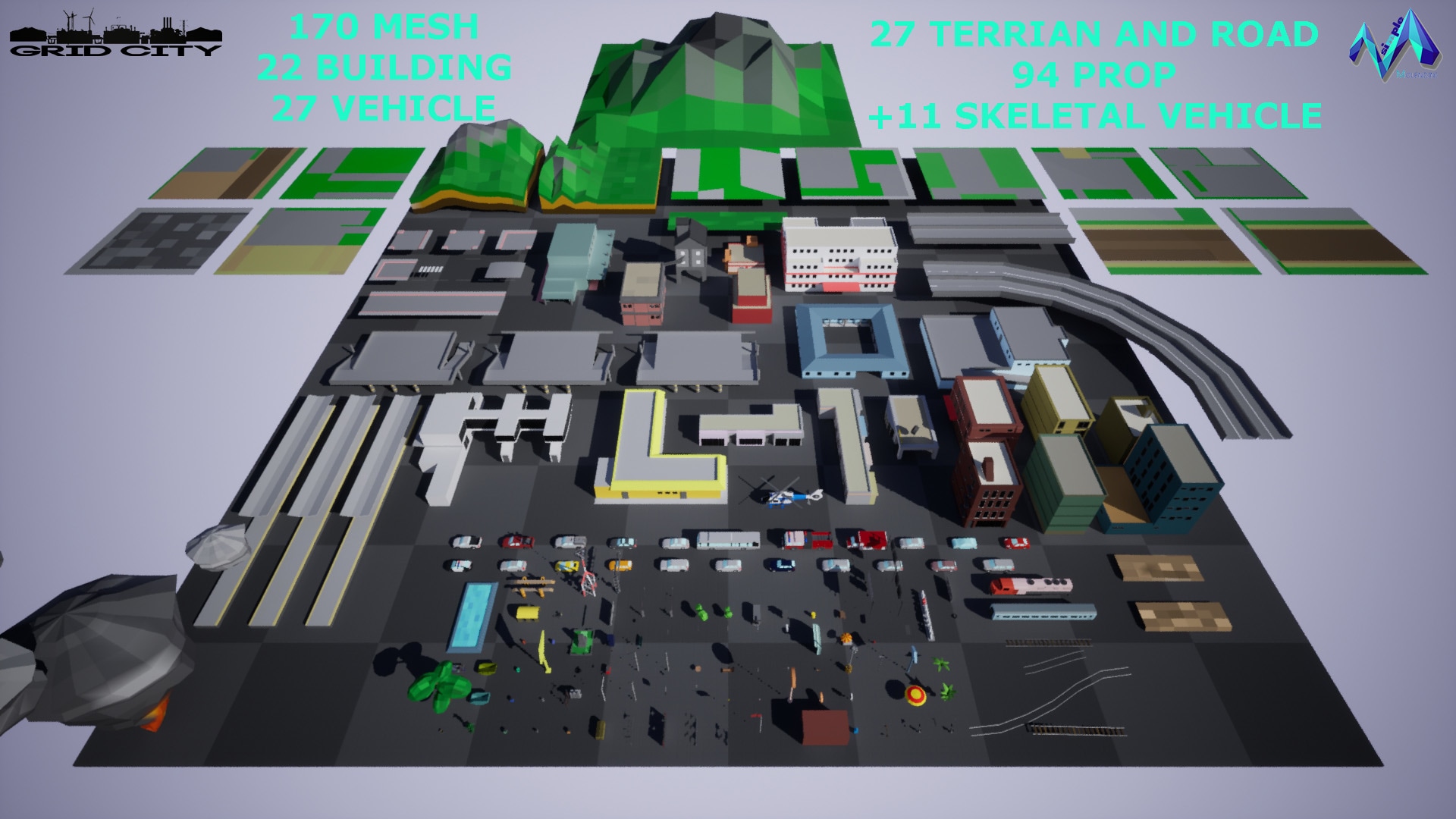 Low Poly Grid City II. Environment：環境 - UE マーケットプレイス