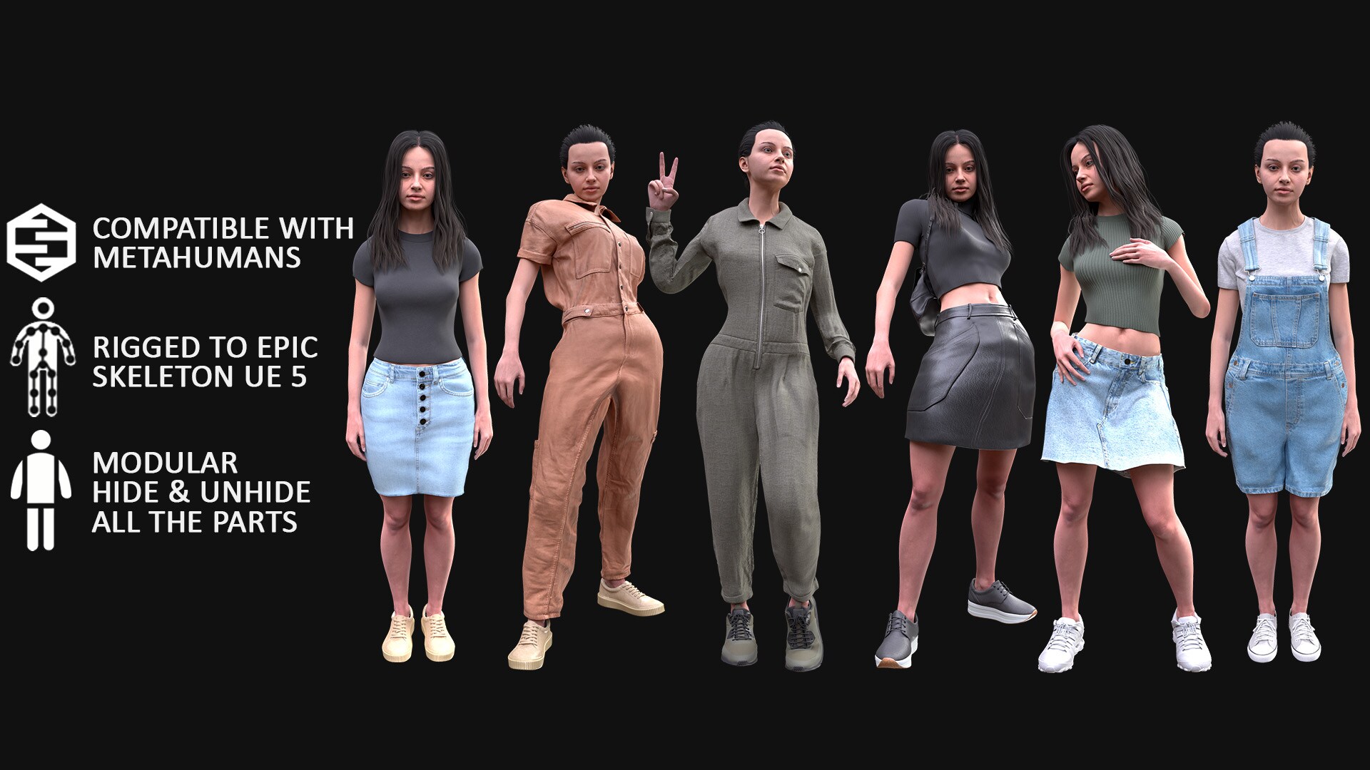 Outfits Collections 10 - Mixed Outfits - Modular - Rigged in Characters ...