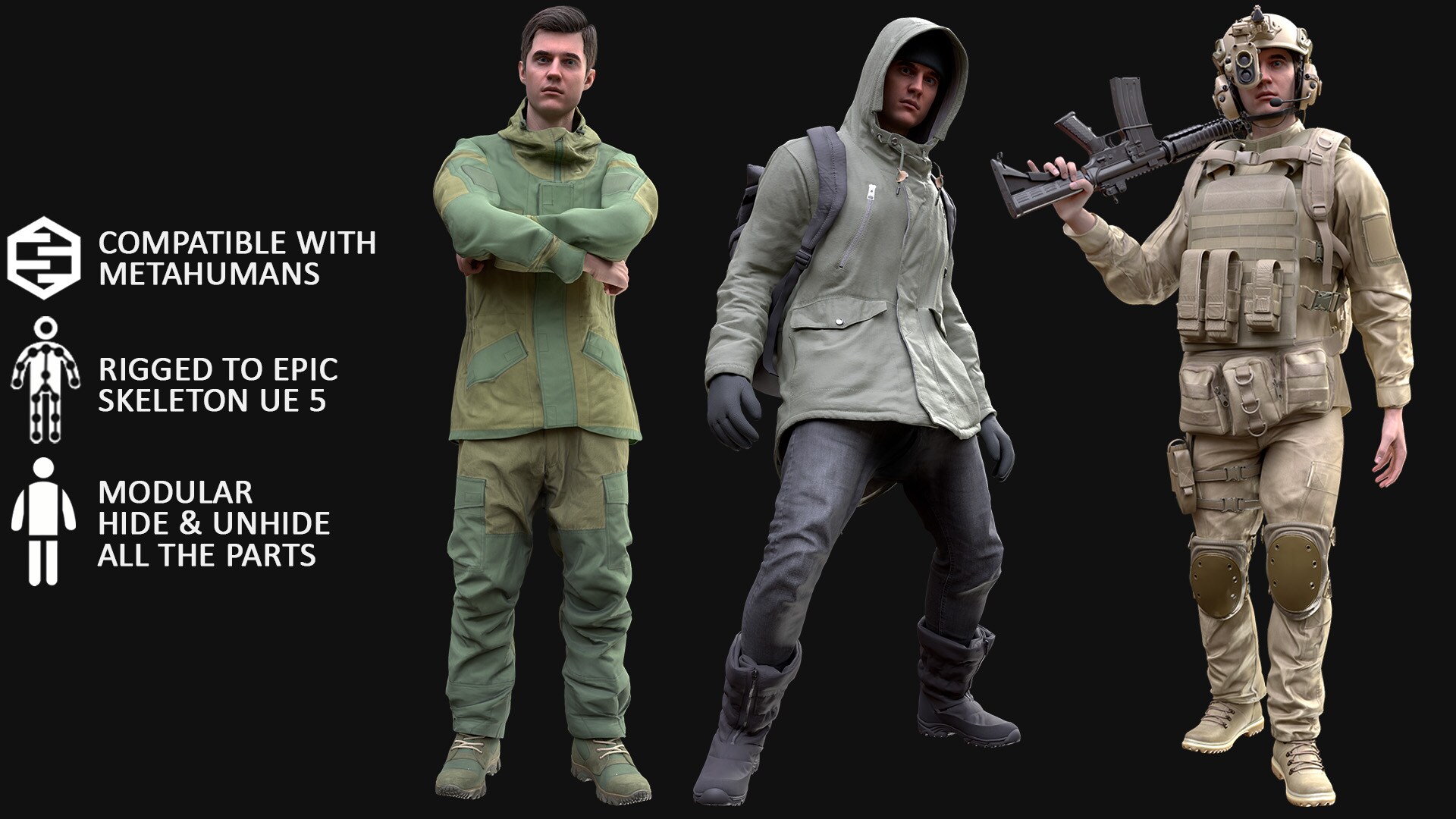 Outfits Collections 7 - Mixed Outfits - Modular - Rigged in Characters ...