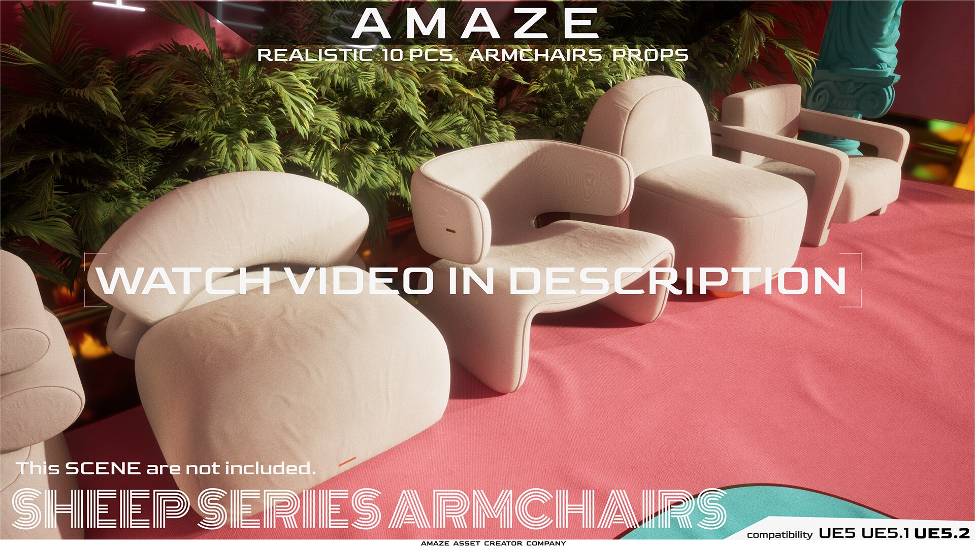 在建筑可视化创建的Amaze Sheep Series Armchairs (3D Materials) - 虚幻引擎商城