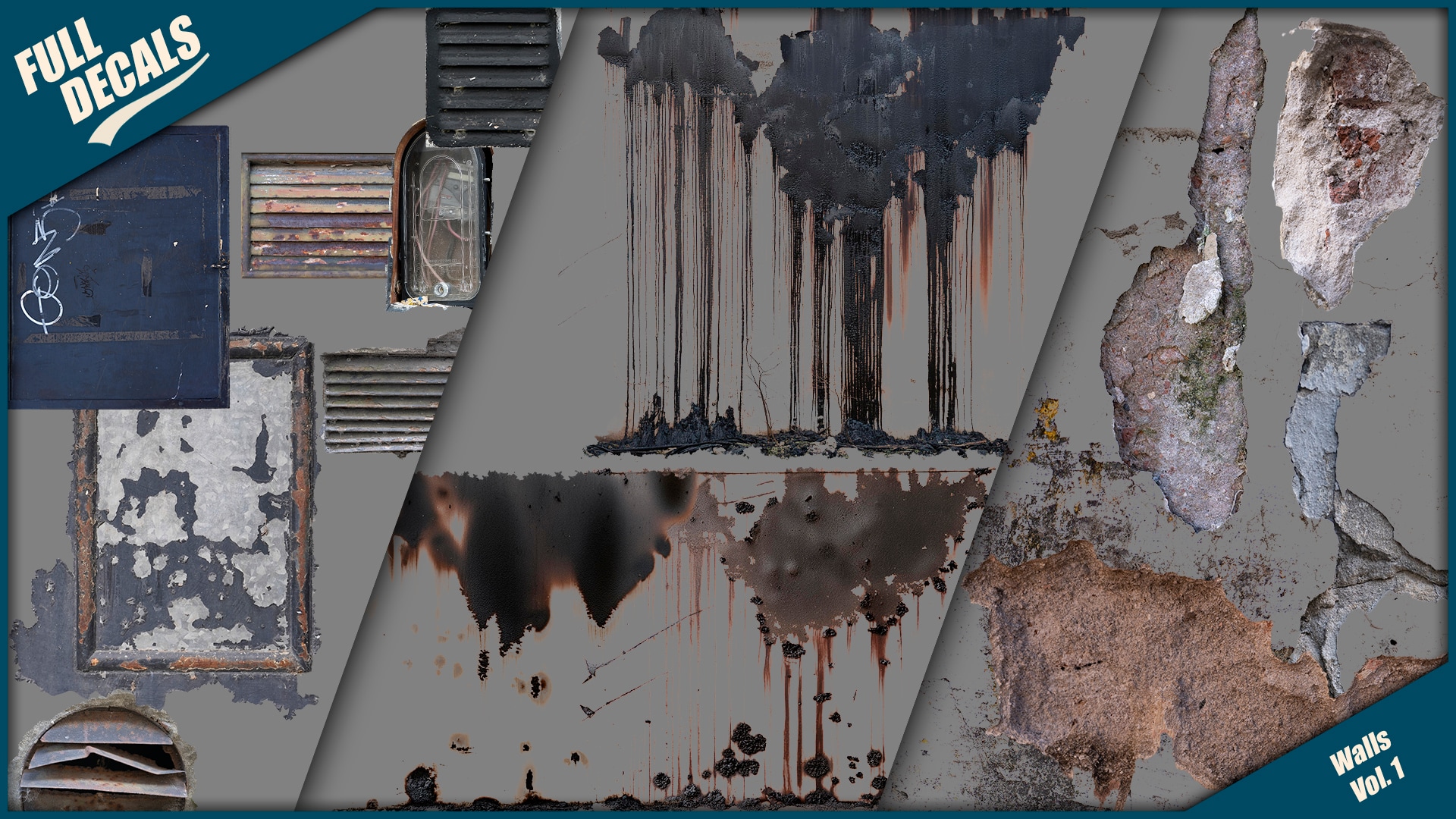 Burnt and Destroyed Wall Decals Pack Vol. 1 in Materials - UE Marketplace