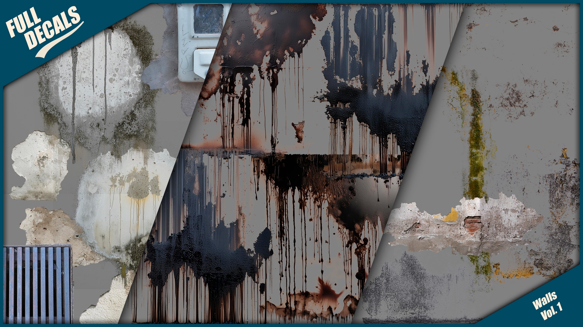 Burnt and Destroyed Wall Decals Pack Vol. 1 in Materials - UE Marketplace
